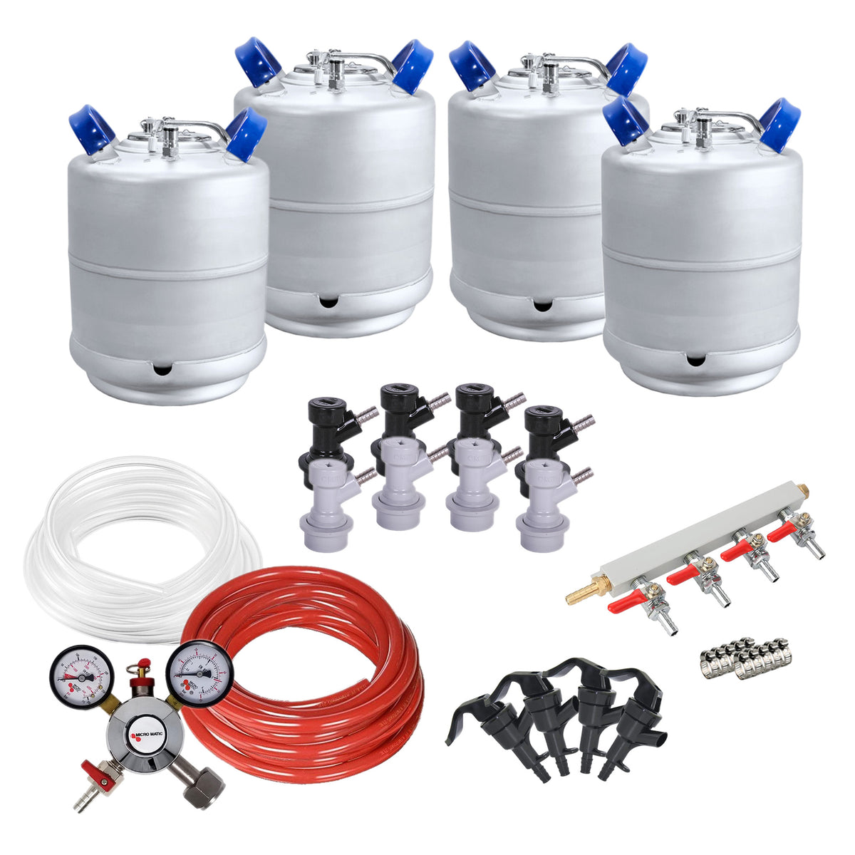 Ball Lock Homebrew Kegging Kit for Four 2.5 Gallon Cornelius Kegs with ...