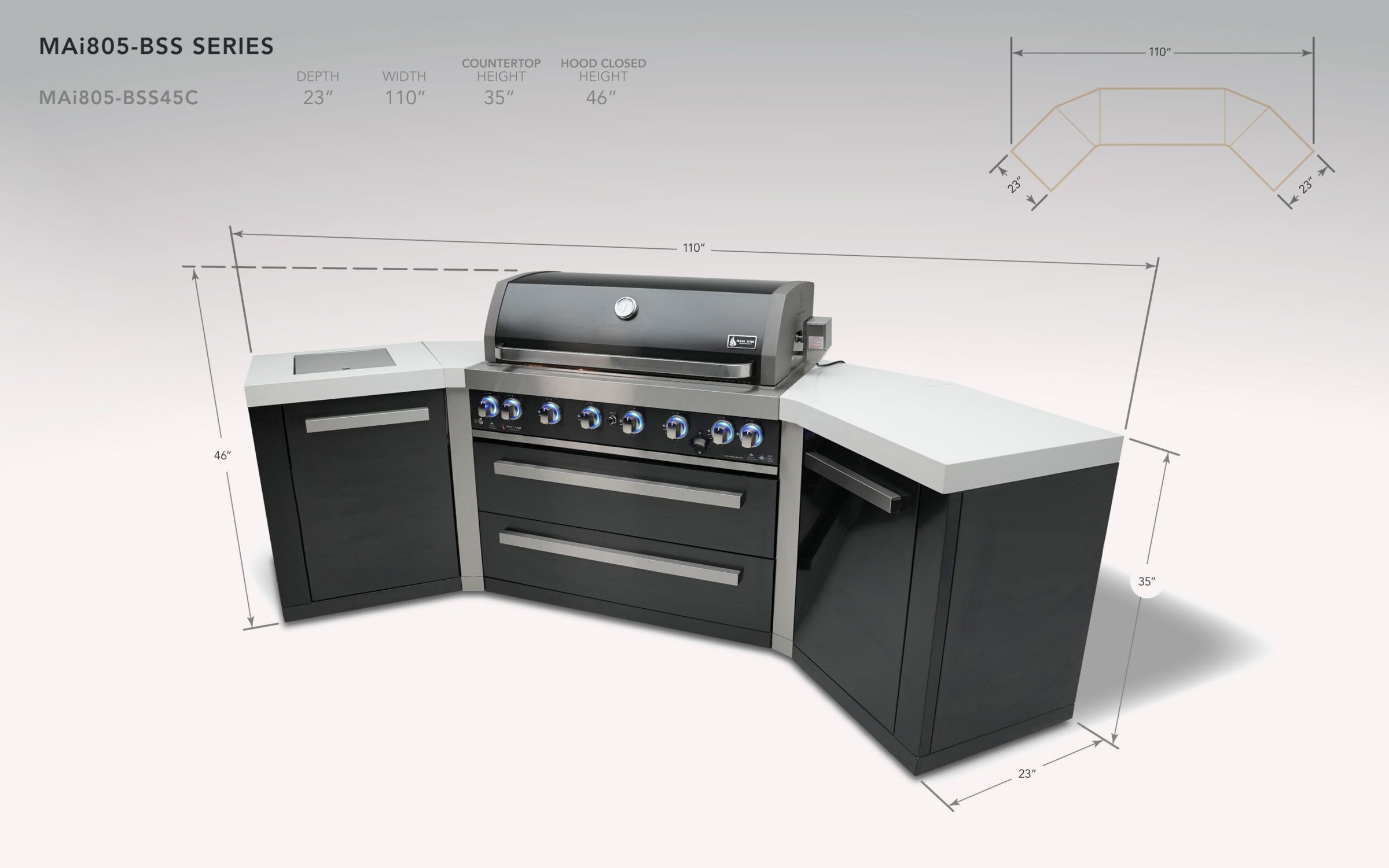 Mont Alpi 805 Black Stainless Steel 6-Burner Outdoor Kitchen Grill wit ...